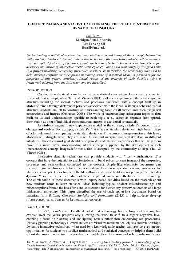 (PDF) Concept Images and Statistical Thinking : The Role of Interactive Dynamic Technology