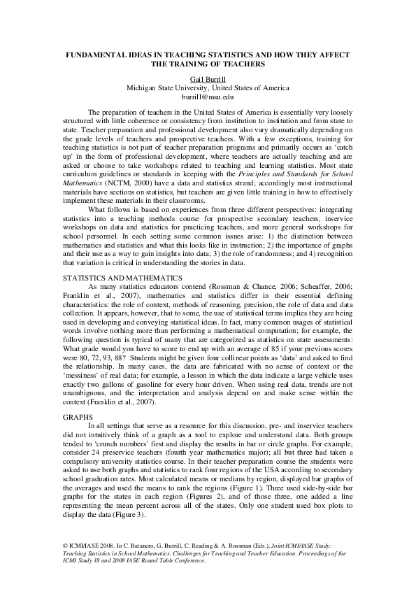 (PDF) Fundamental Ideas in Teaching Statistics and How They Affect the ...