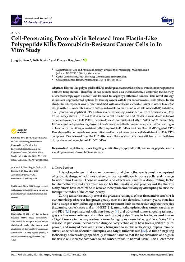 (PDF) Cell-Penetrating Doxorubicin Released from Elastin-Like ...