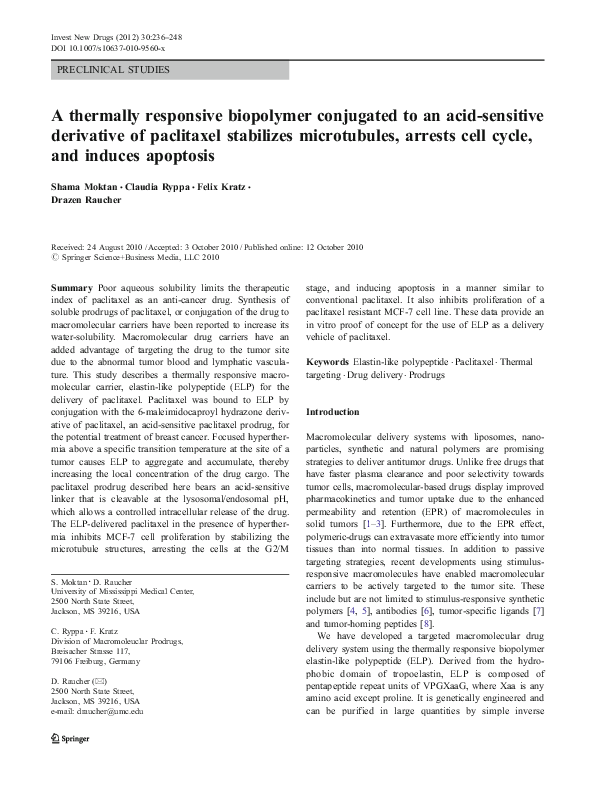 (PDF) A thermally responsive biopolymer conjugated to an acid-sensitive ...