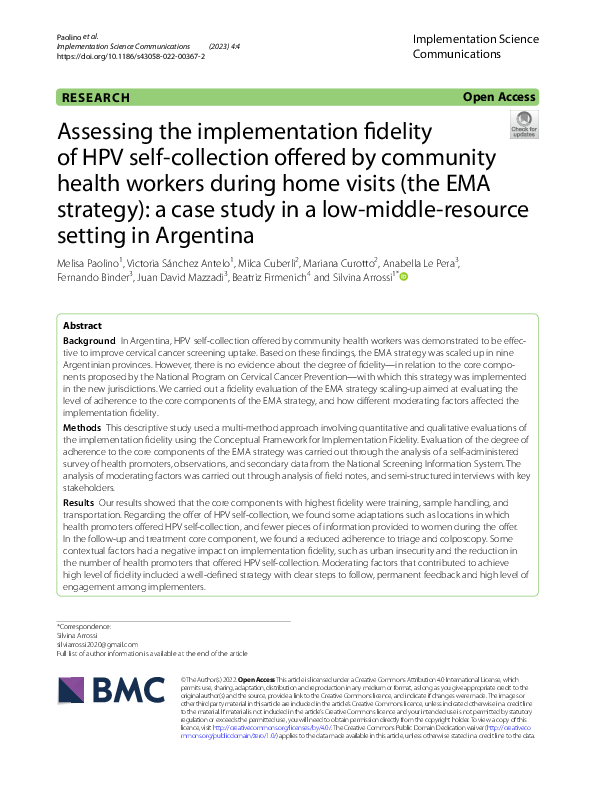 (PDF) Assessing the implementation fidelity of HPV self-collection ...