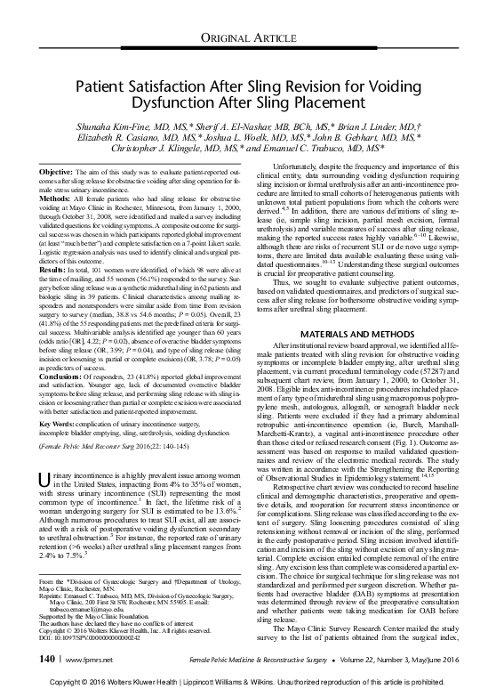 (PDF) Patient Satisfaction After Sling Revision for Voiding Dysfunction ...