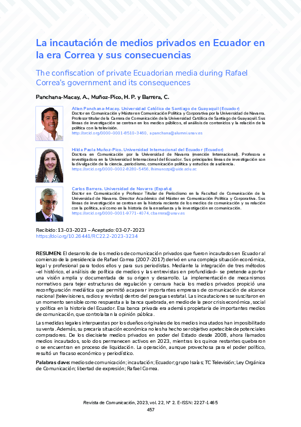 (PDF) La incautación de medios privados en Ecuador en la era Correa y ...
