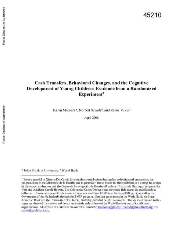 (PDF) Cash transfers, behavioral changes, and the cognitive development ...