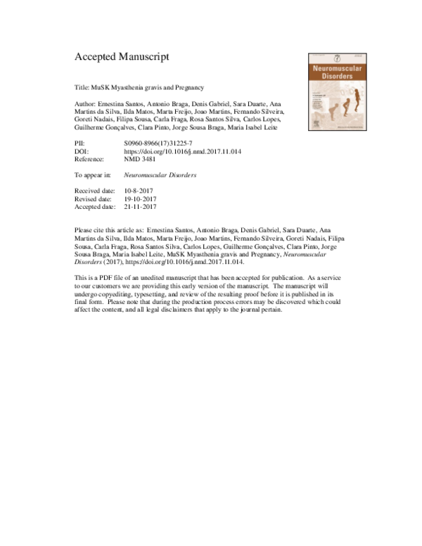 (PDF) MuSK myasthenia gravis and pregnancy | ANA MARCIA DA SILVA ...