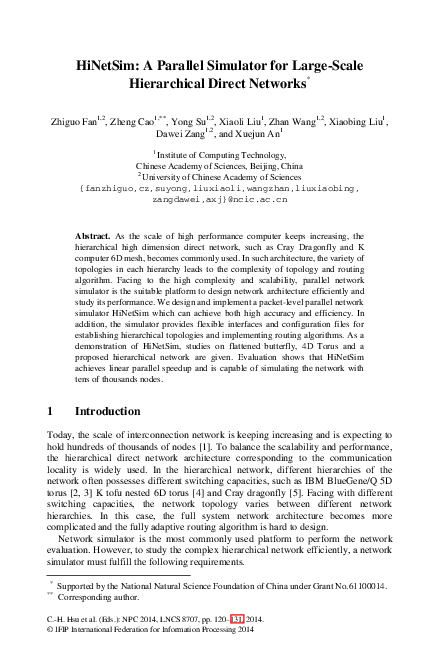 (PDF) HiNetSim: A Parallel Simulator for Large-Scale Hierarchical Direct Networks | xuejun An ...