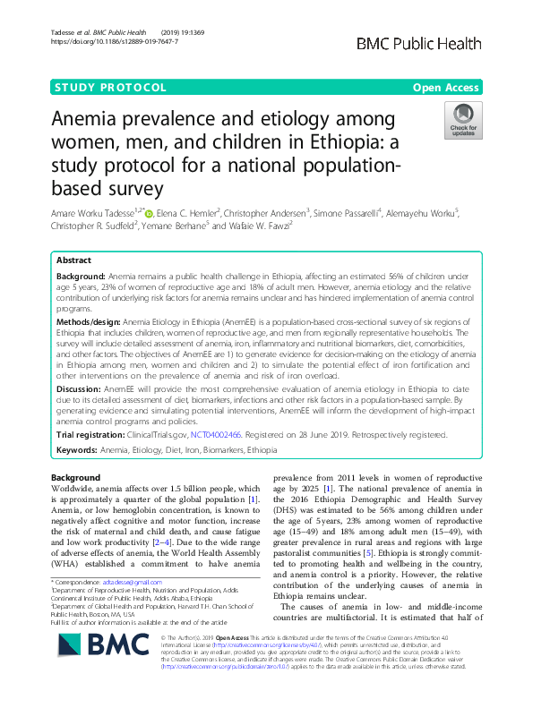 (PDF) Anemia prevalence and etiology among women, men, and children in Ethiopia: a study ...