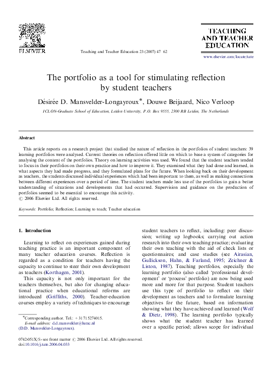 (PDF) The portfolio as a tool for stimulating reflection by student ...