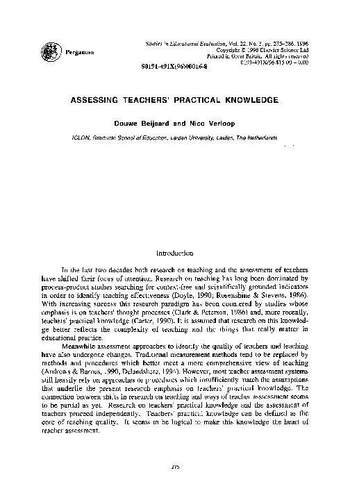 (PDF) Assessing teachers' practical knowledge (PDF) Assessing teachers' practical knowledge