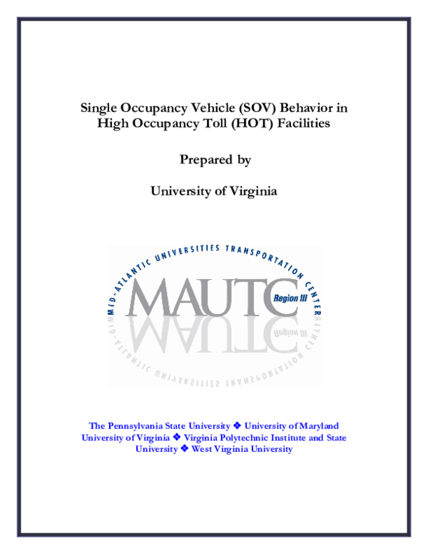 (PDF) Single Occupancy Vehicle (SOV) Behavior in High Occupancy Toll ...