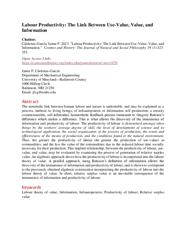 (PDF) Labour Productivity: The Link Between Use-Value, Value, and ...