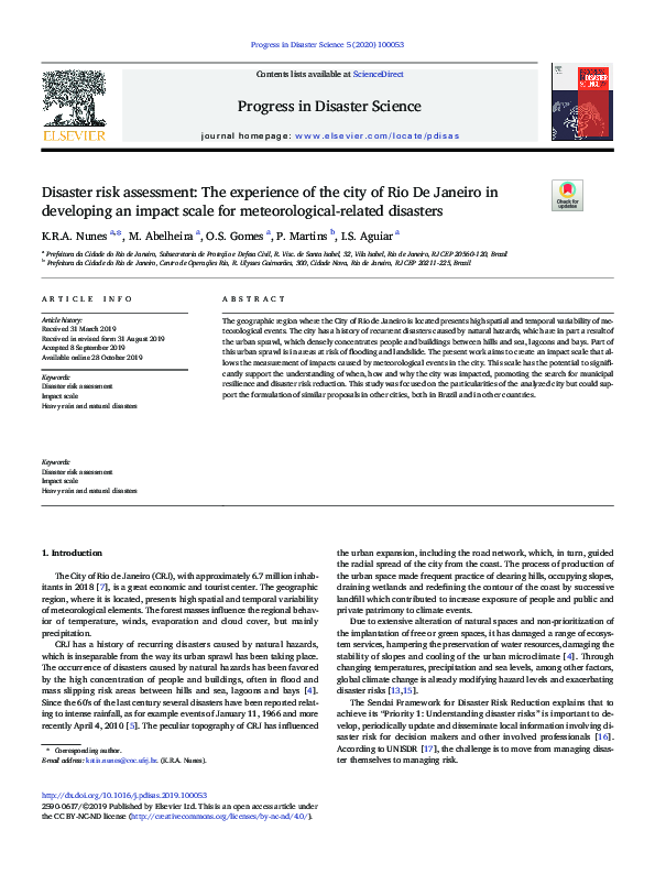 (PDF) Disaster risk assessment: The experience of the city of Rio De ...