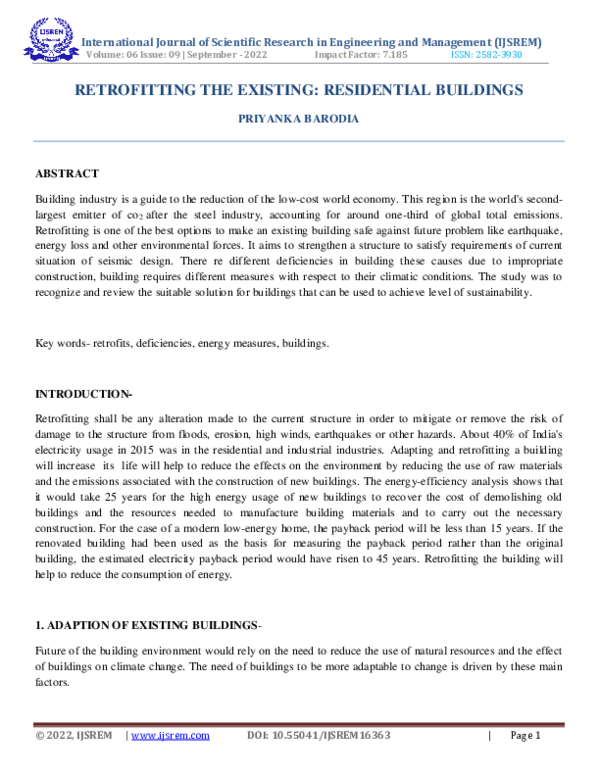 (PDF) RETROFITTING THE EXISTING: RESIDENTIAL BUILDINGS