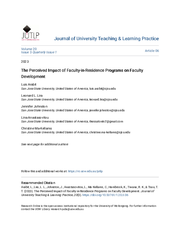 (PDF) The Perceived Impact of Faculty-in-Residence Programs on Faculty ...