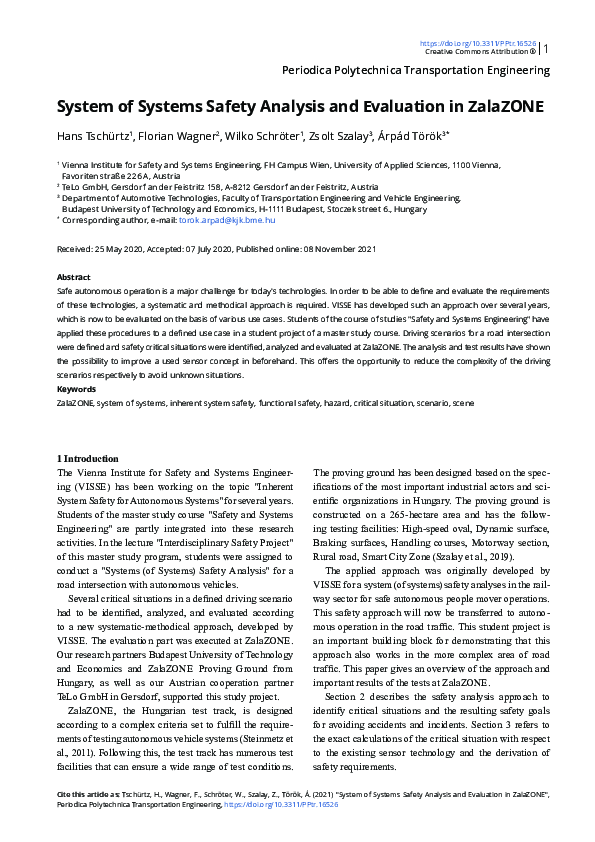 (PDF) System of Systems Safety Analysis and Evaluation in ZalaZONE