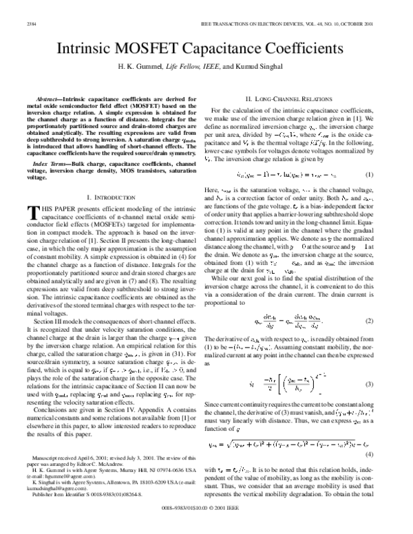 (PDF) Intrinsic MOSFET capacitance coefficients