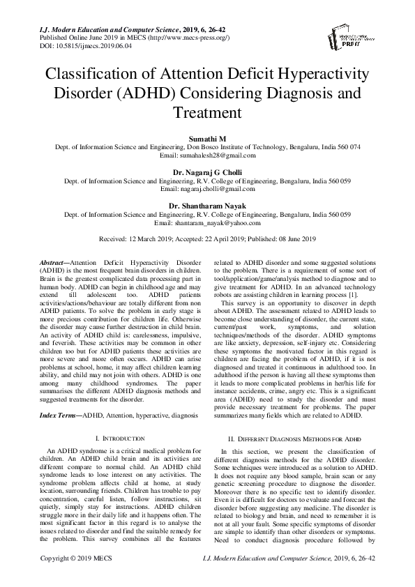 (PDF) Classification of Attention Deficit Hyperactivity Disorder (ADHD ...