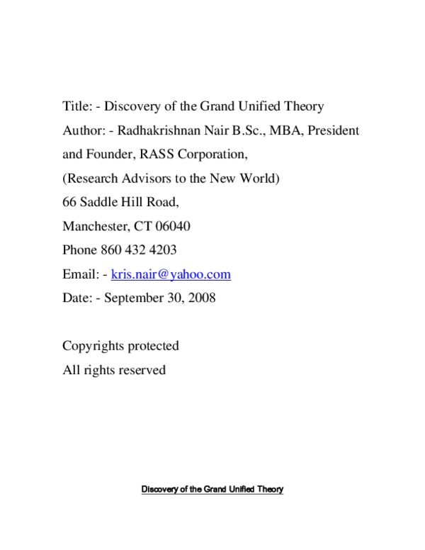 (PDF) Grand Unified Theory