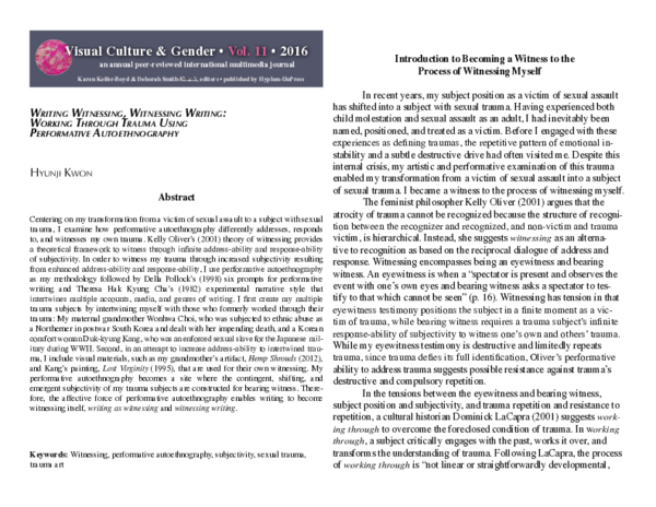 (PDF) Writing Witnessing, Witnessing Writing: Working through trauma ...