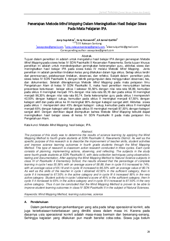 (PDF) Penerapan Metode Mind Mapping Dalam Meningkatkan Hasil Belajar Siswa Pada Mata Pelajaran IPA
