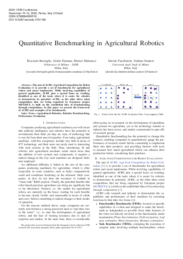 (PDF) Quantitative Benchmarking in Agricultural Robotics