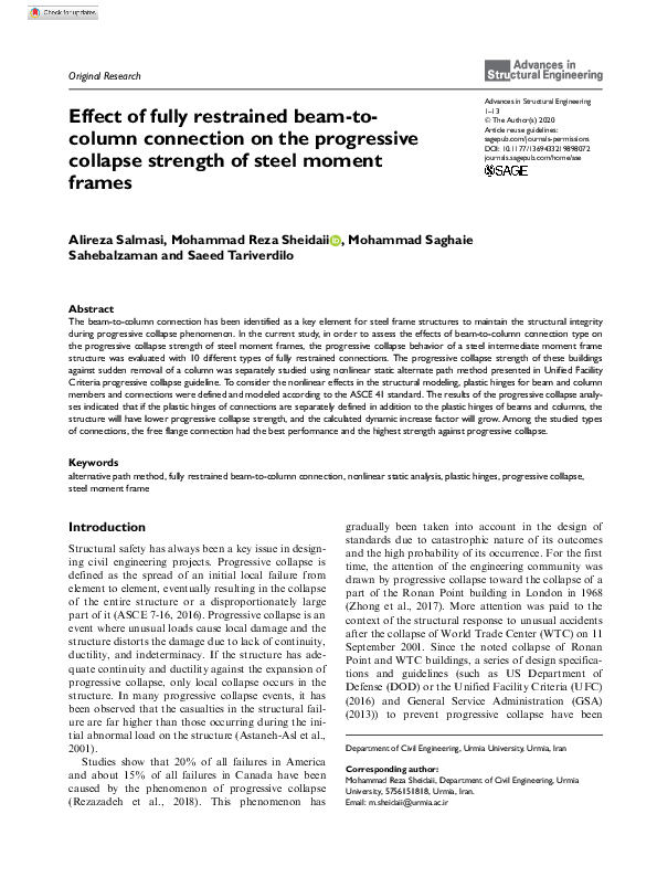 (PDF) Effect of fully restrained beam-to-column connection on the ...