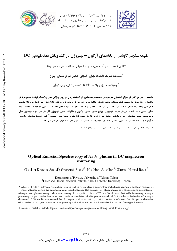 (PDF) Optical Emission Spectroscopy of Ar-N2 plasma in DC magnetron ...
