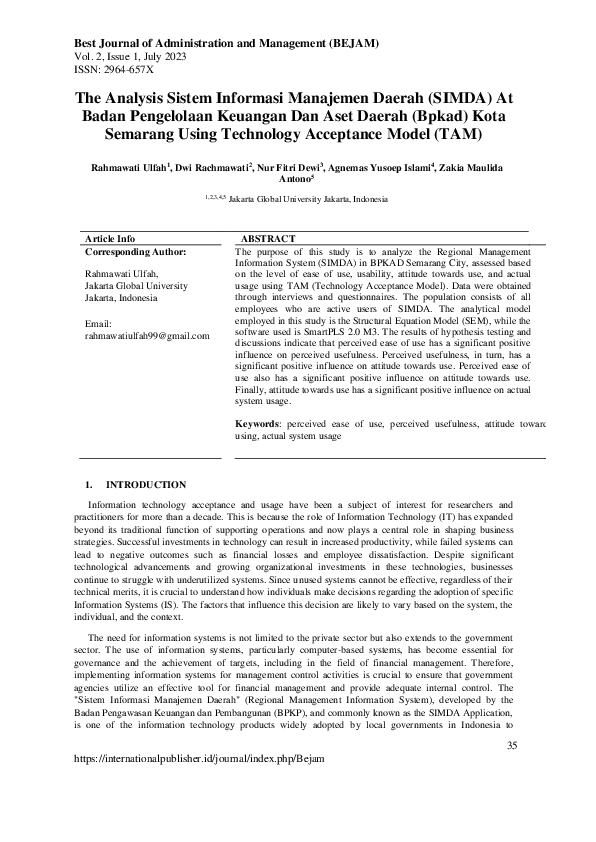 (PDF) The Analysis Sistem Informasi Manajemen Daerah (SIMDA) At Badan ...