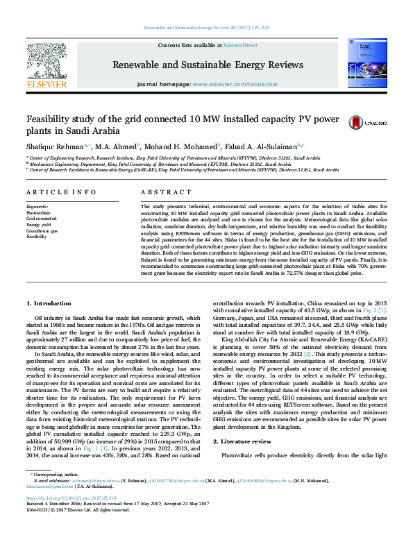 (PDF) Feasibility study of the grid connected 10 MW installed capacity ...