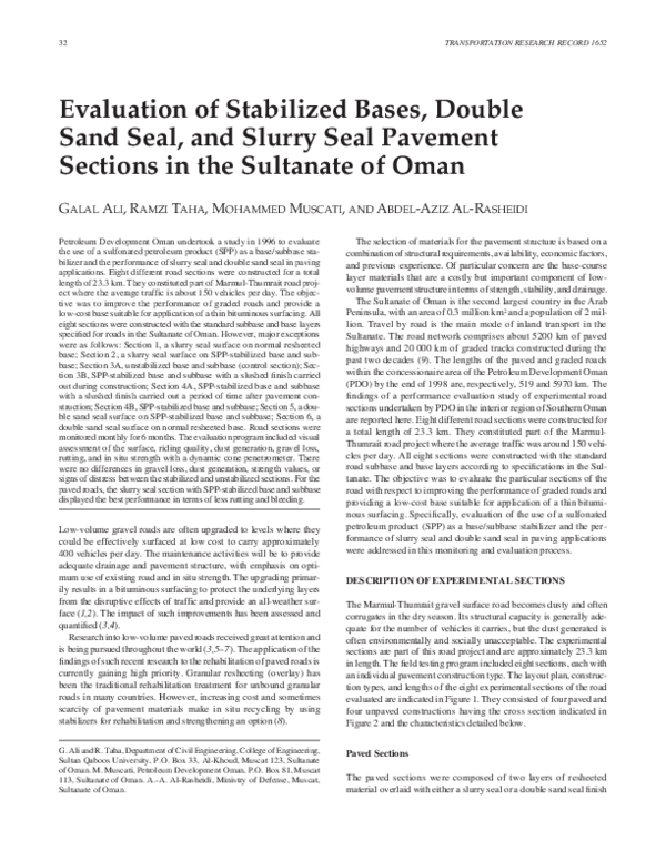 (PDF) Evaluation of Stabilized Bases, Double Sand Seal, and Slurry Seal ...