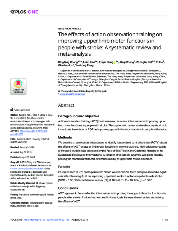 (PDF) The effects of action observation training on improving upper ...