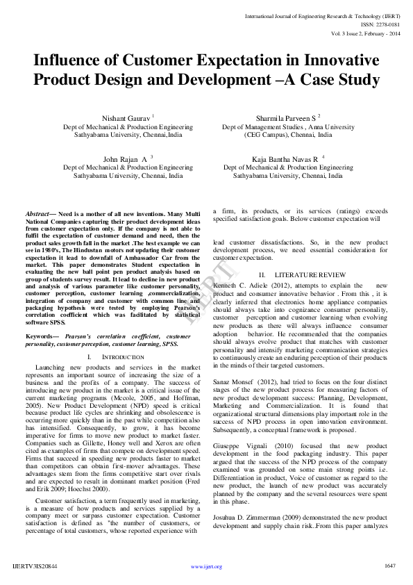 (PDF) Influence of Customer Expectation in Innovative Product Design and Development –A Case Study