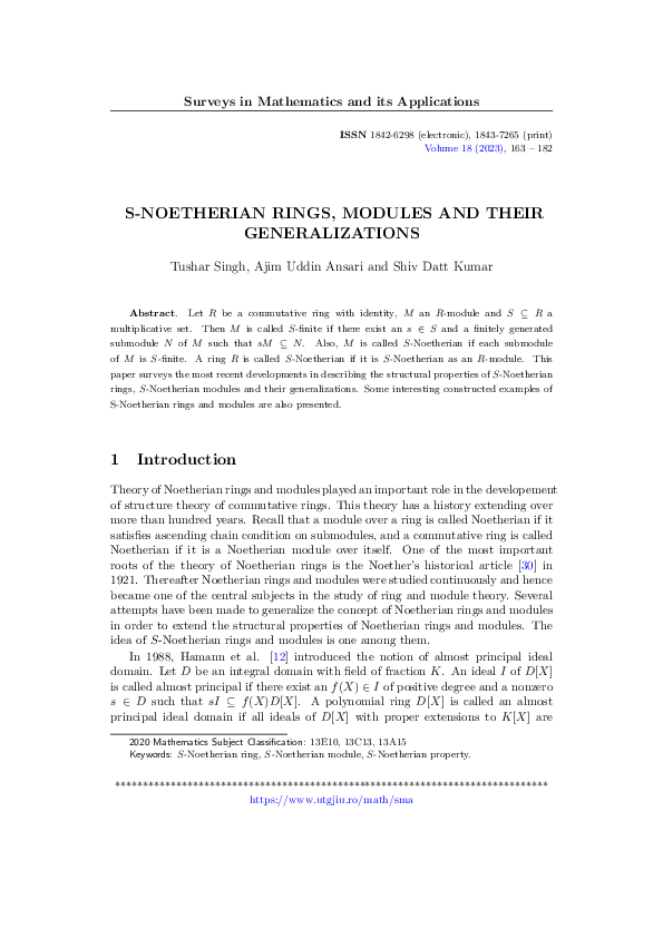 (PDF) S-NOETHERIAN RINGS, MODULES AND THEIR GENERALIZATIONS