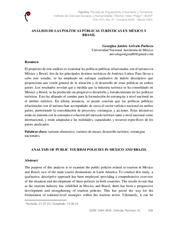 Pdf Análisis De Las Políticas Públicas Turísticas En México Y Brasil 9880