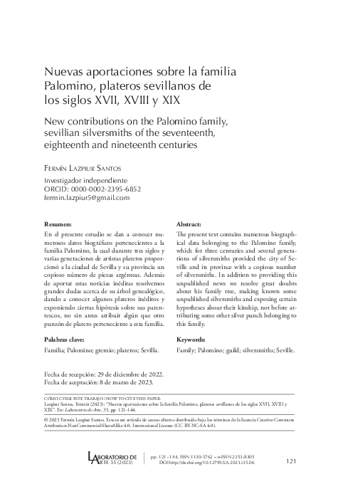 (PDF) Nuevas aportaciones sobre la familia Palomino, plateros sevillanos de los siglos XVII ...