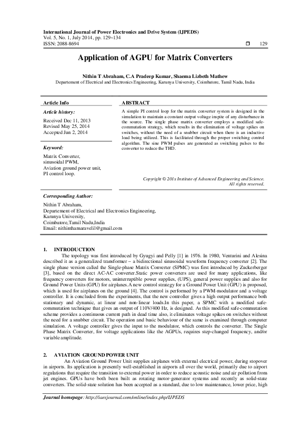 (PDF) Application of AGPU for Matrix Converters