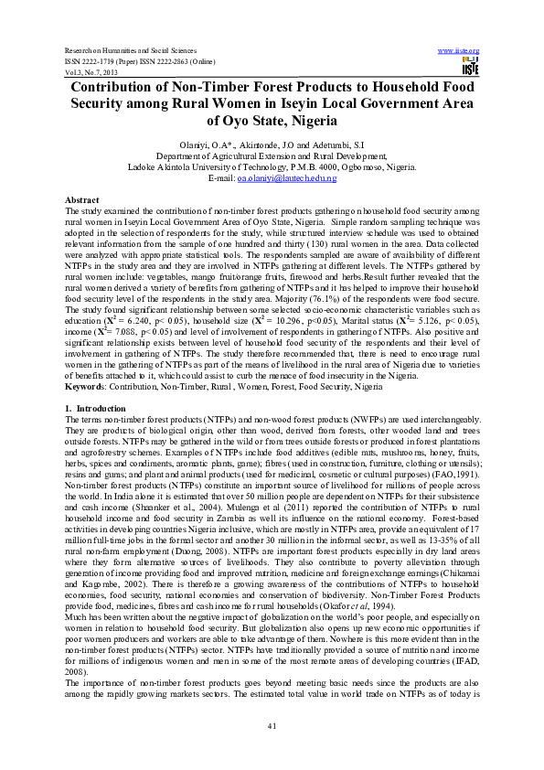 (PDF) Contribution of Non-Timber Forest Products to Household Food ...