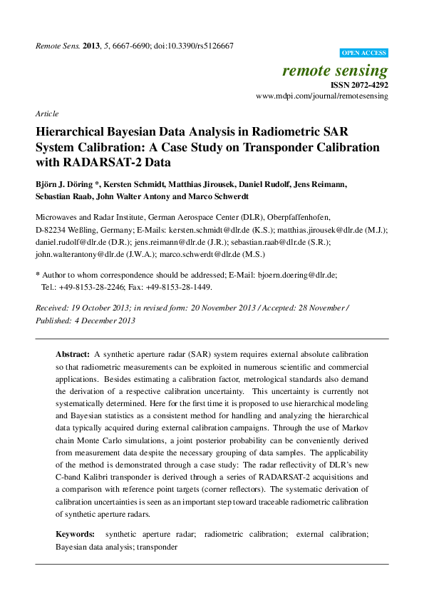 (PDF) Hierarchical Bayesian Data Analysis in Radiometric SAR System Calibration: A Case Study on ...
