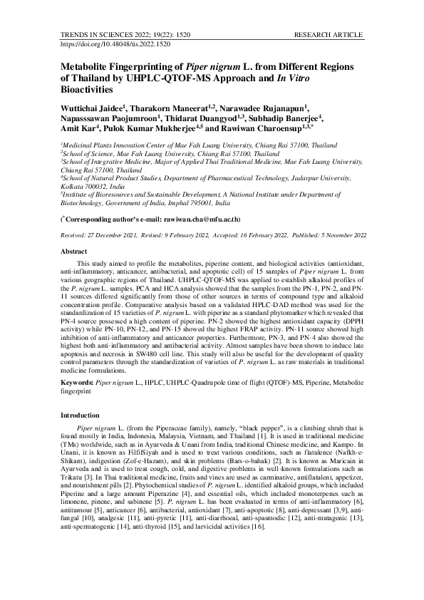 (PDF) Metabolite Fingerprinting of Piper nigrum L. from Different ...