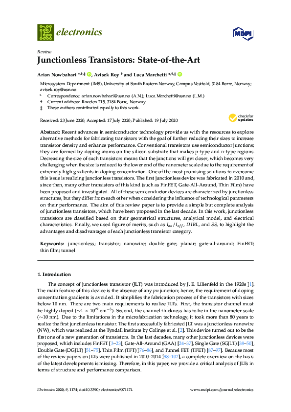 (PDF) Junctionless Transistors: State-of-the-Art