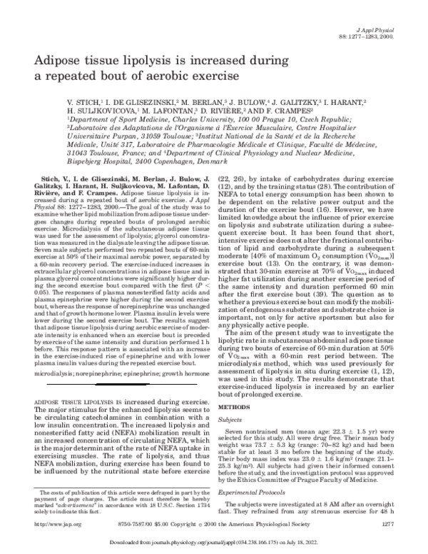 (PDF) Adipose tissue lipolysis is increased during a repeated bout of aerobic exercise