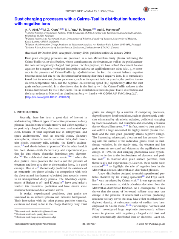 (PDF) Dust charging processes with a Cairns-Tsallis distribution ...