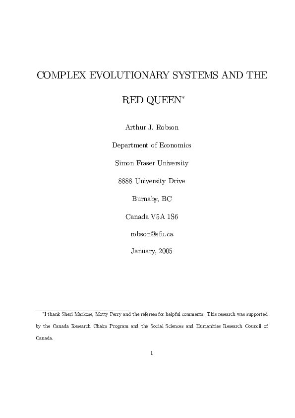 (PDF) Complex Evolutionary Systems and the Red Queen