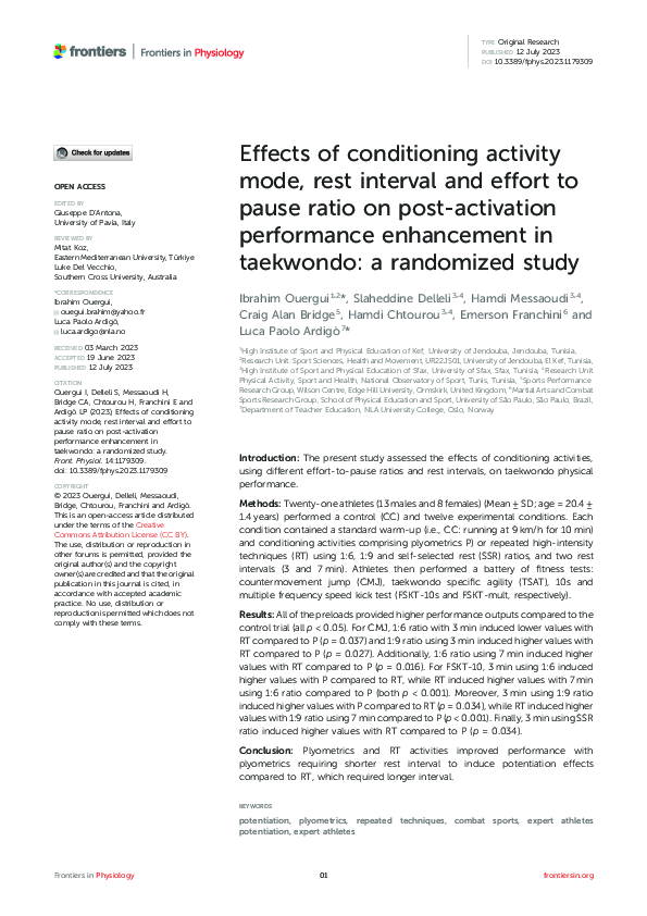 (PDF) Effects of conditioning activity mode, rest interval and effort ...
