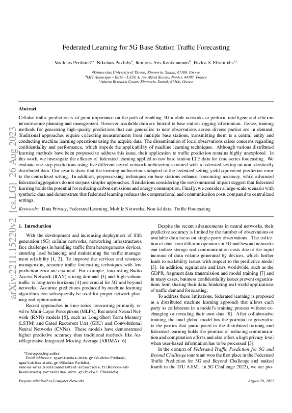 (PDF) Federated Learning for 5g Base Station Traffic Forecasting ...