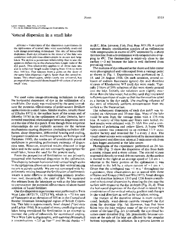 (PDF) Natural dispersion in a small lake