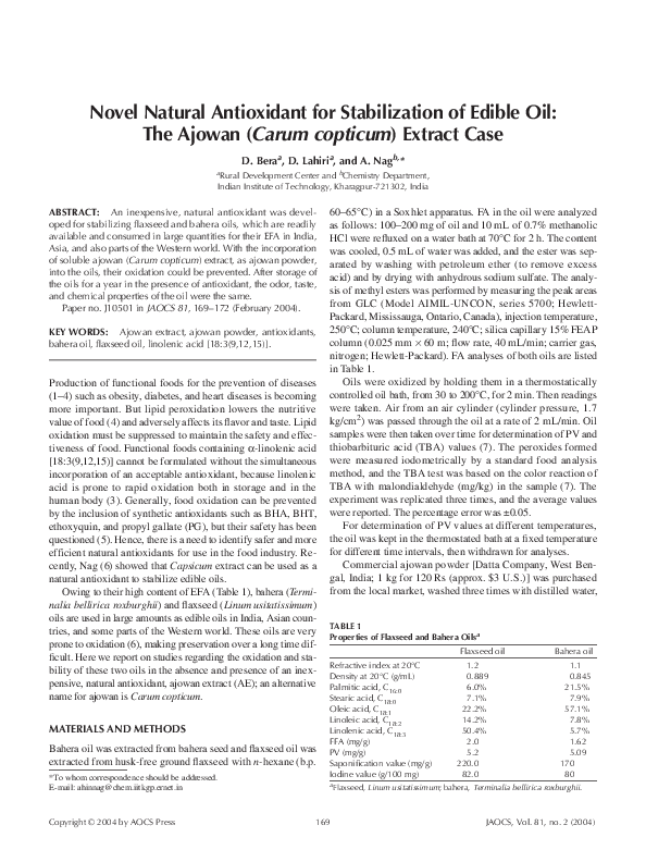 (PDF) Novel natural antioxidant for stabilization of edible oil: The ...