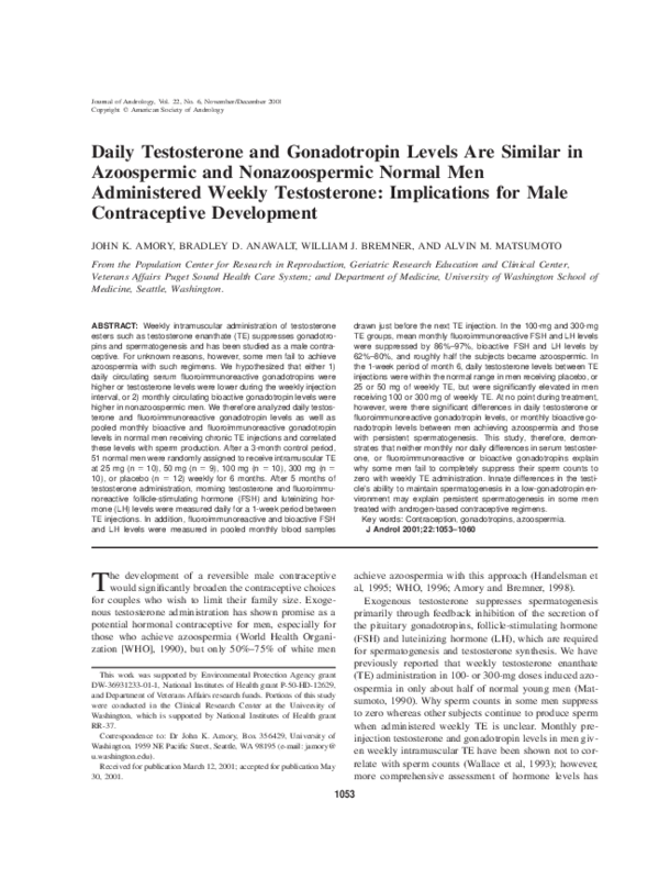 (PDF) Daily Testosterone and Gonadotropin Levels Are Similar in ...