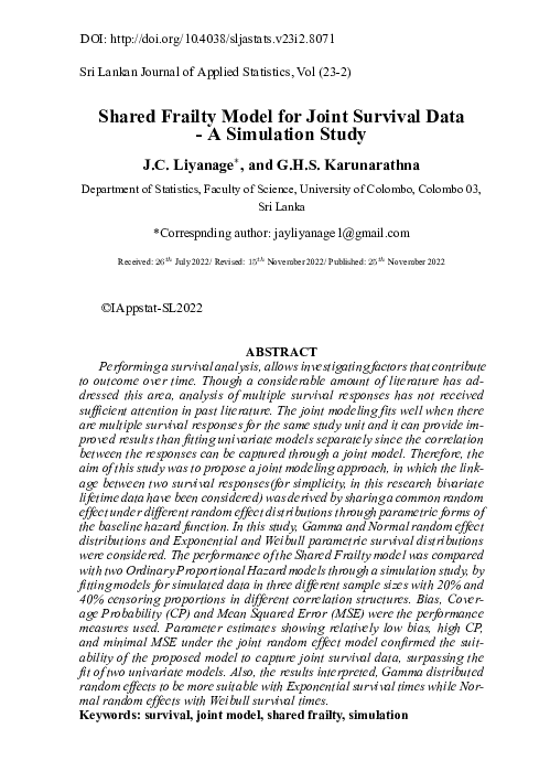 (PDF) Shared Frailty Model for Joint Survival Data - A Simulation Study