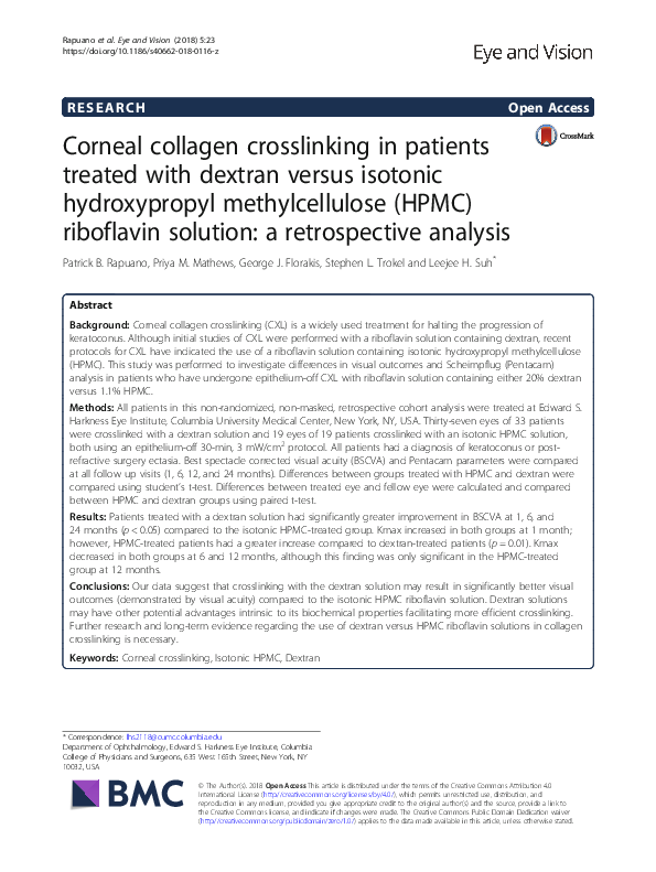 (PDF) Corneal collagen crosslinking in patients treated with dextran ...